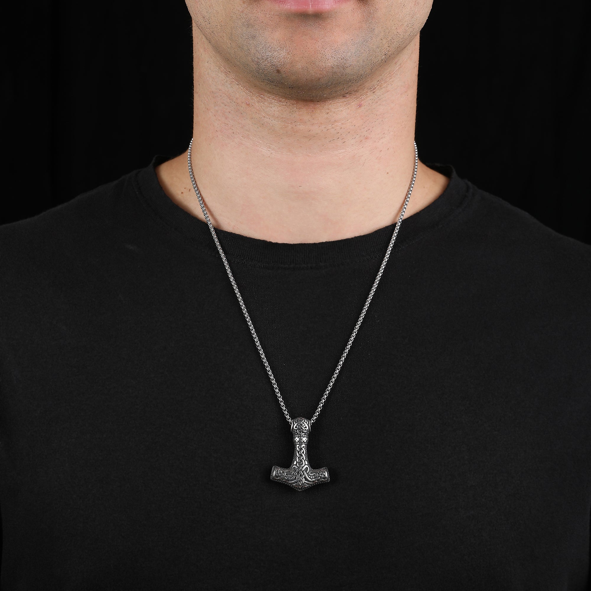 Handcrafted Stainless Steel Fenrir Mjolnir Pendant & Chain – Valhalla ...