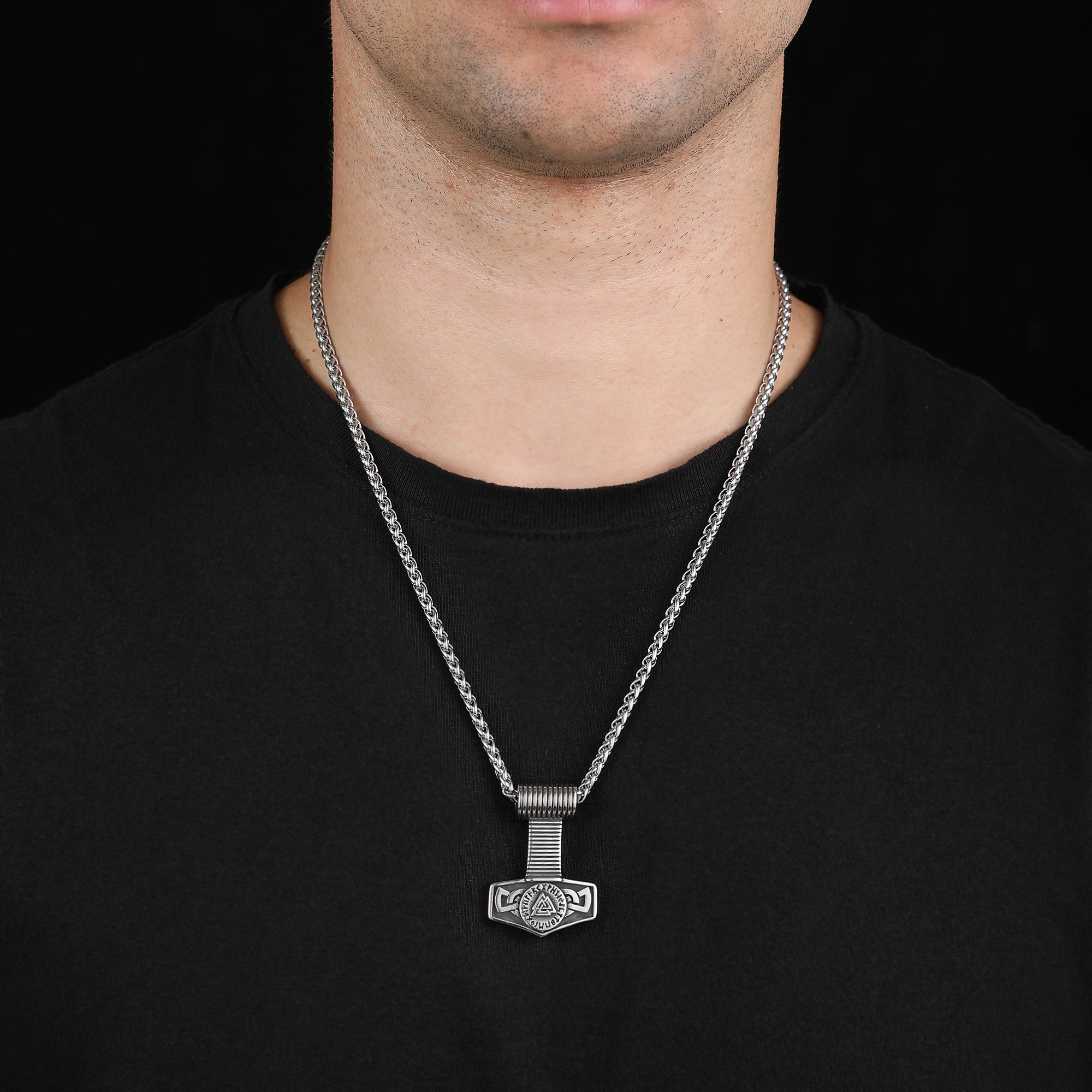 Mjolnir Valknut Runes Stainless Steel Viking Pendant & Chain – Valhalla ...