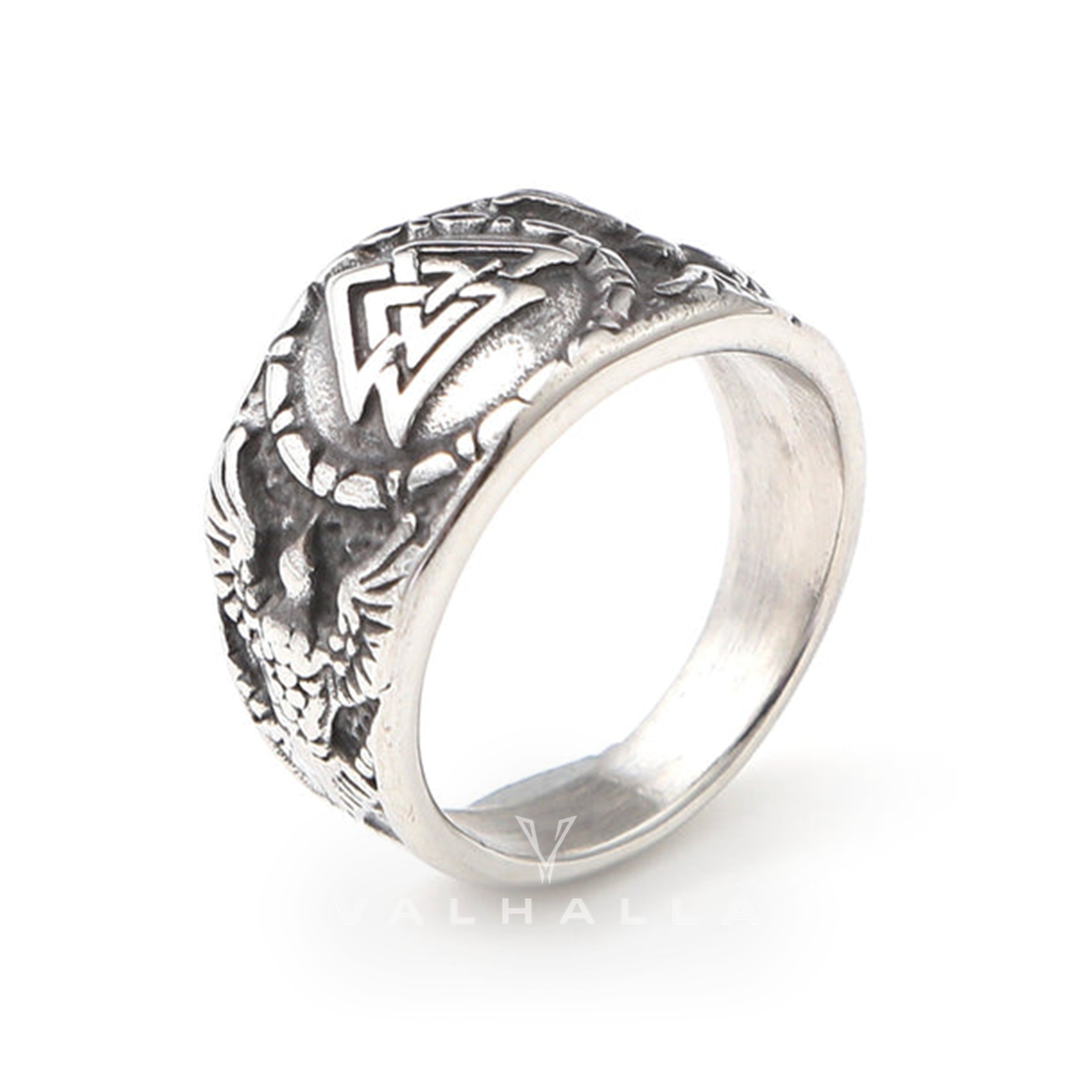 Valknut Raven Stainless Steel Viking Ring – Valhalla Fallen
