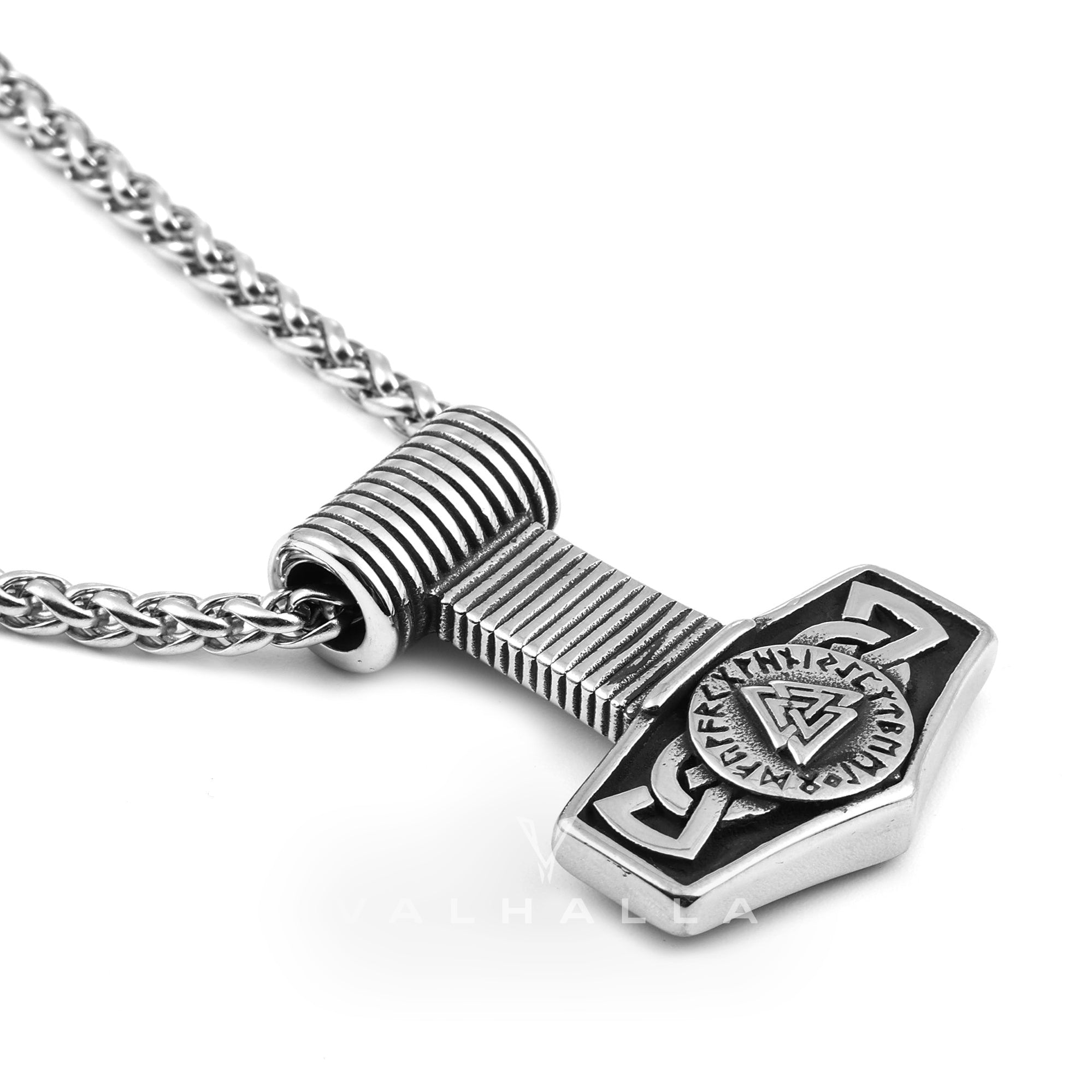 Mjolnir Valknut Runes Stainless Steel Viking Pendant & Chain – Valhalla ...
