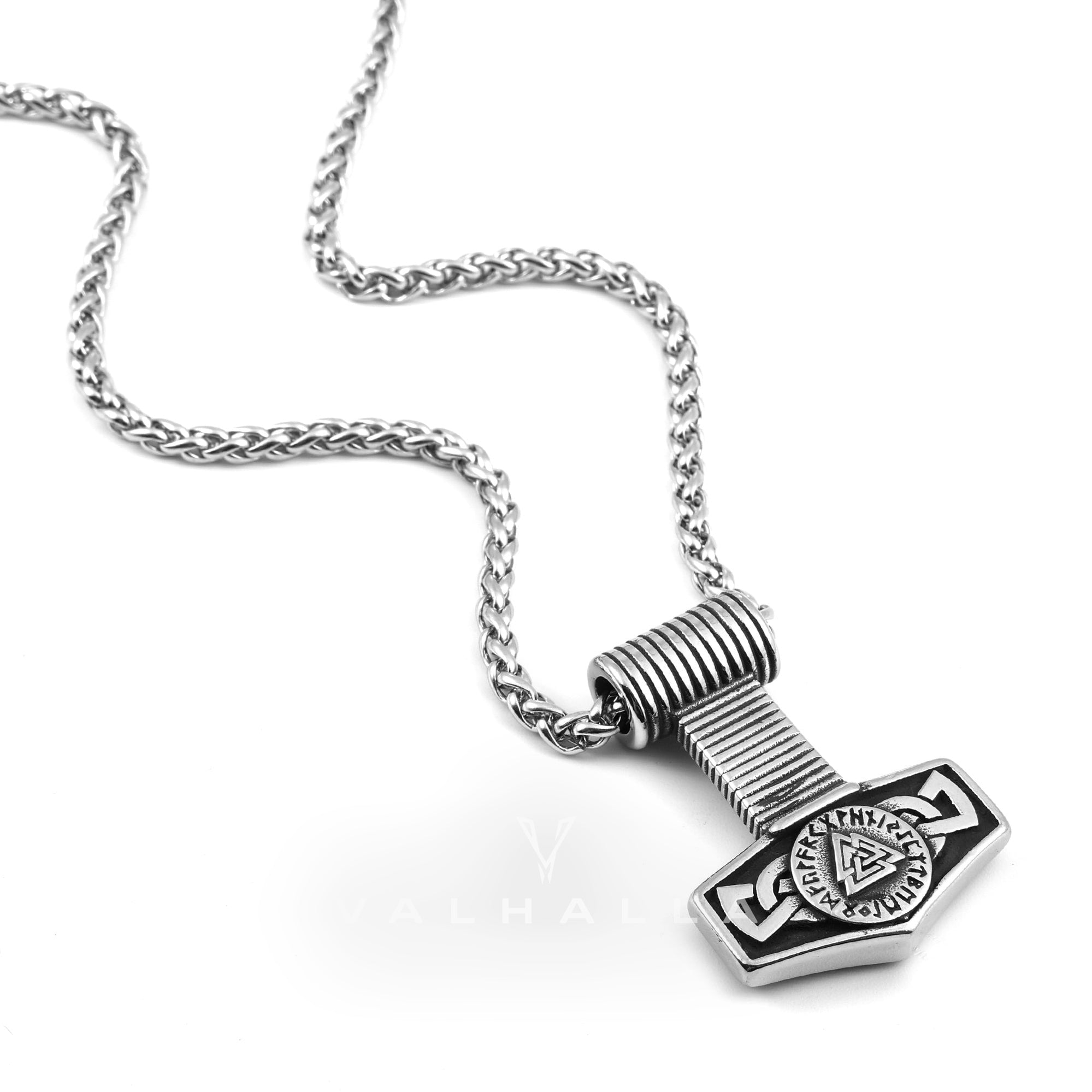 Mjolnir Valknut Runes Stainless Steel Viking Pendant & Chain – Valhalla ...