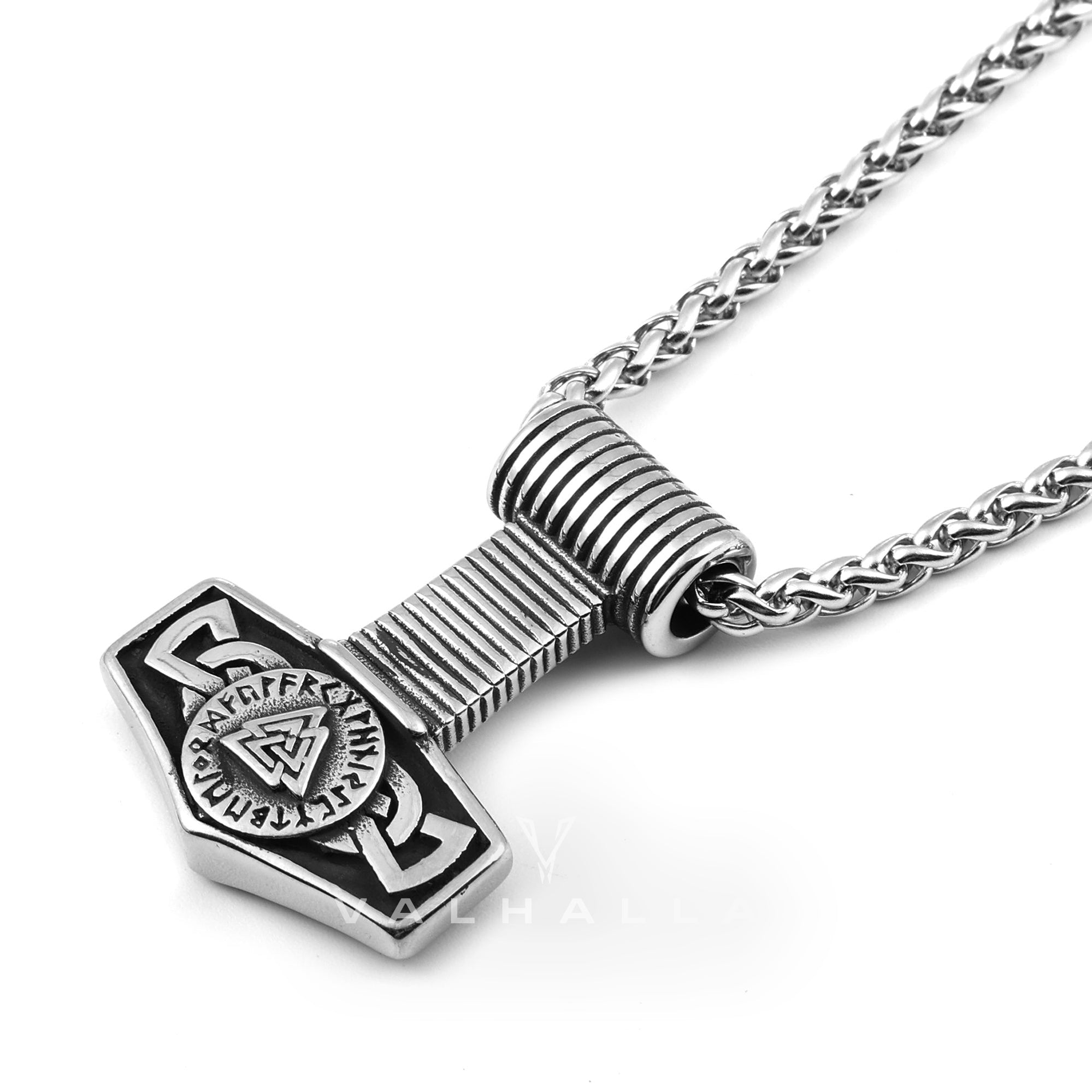 Mjolnir Valknut Runes Stainless Steel Viking Pendant & Chain – Valhalla ...