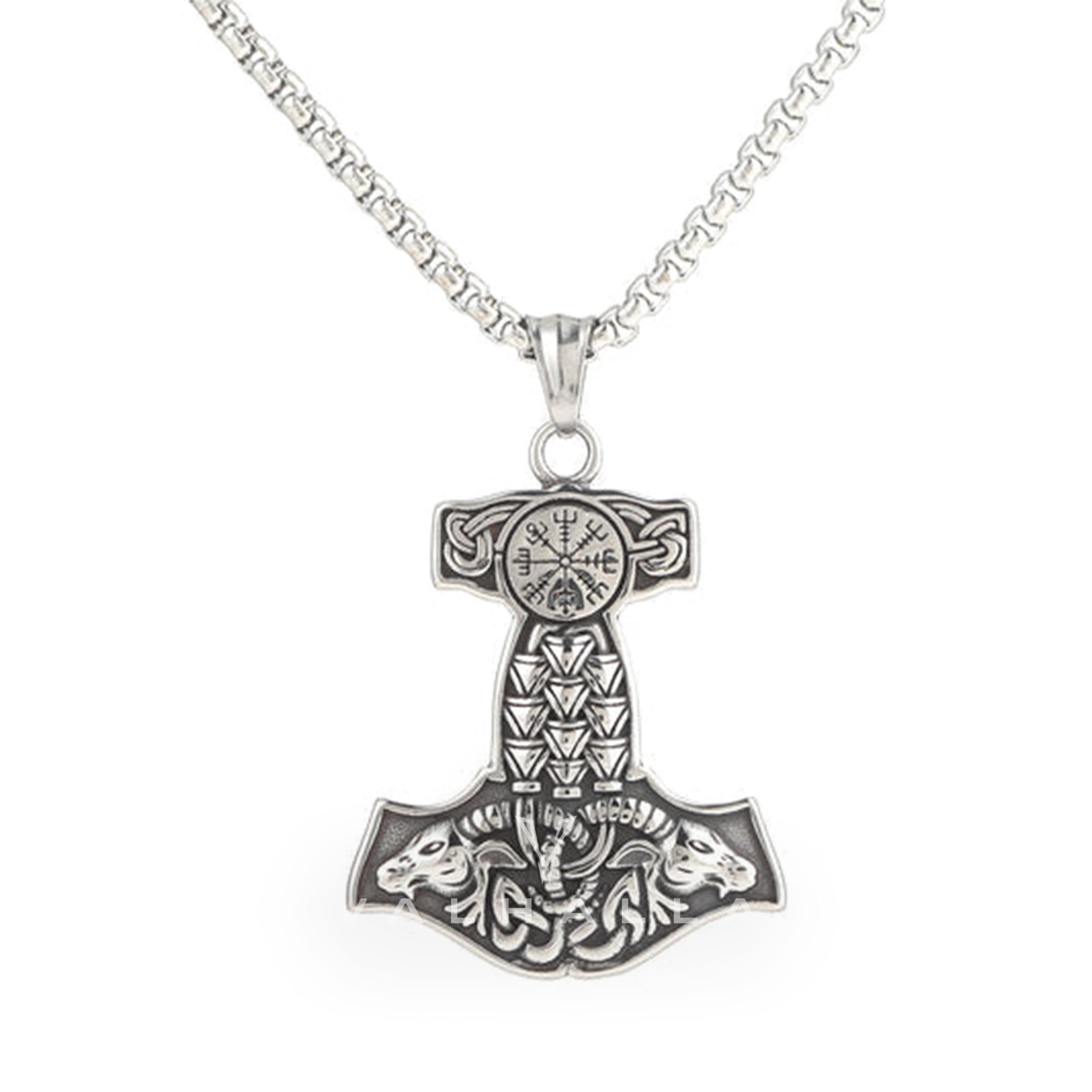 Goat Head Thor's Hammer Stainless Steel Viking Pendant & Chain ...