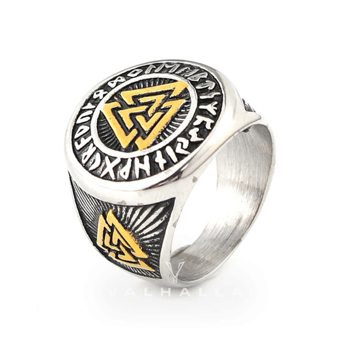 Runes Valknut Triangle Stainless Steel Viking Ring – Valhalla Fallen