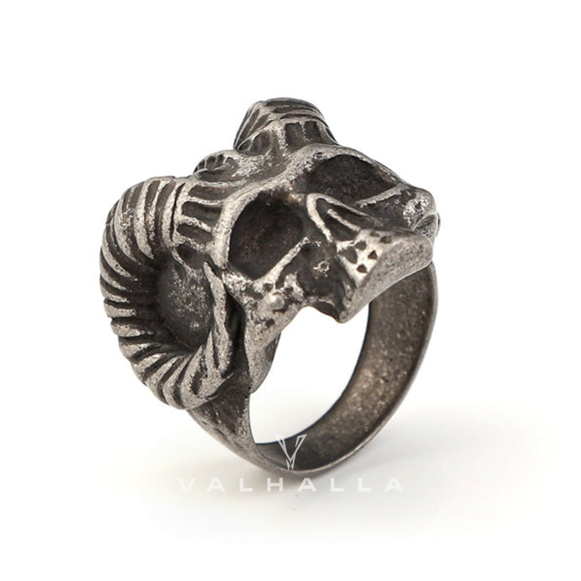 Horned Devil Stainless Steel Skull Ring – Valhalla Fallen