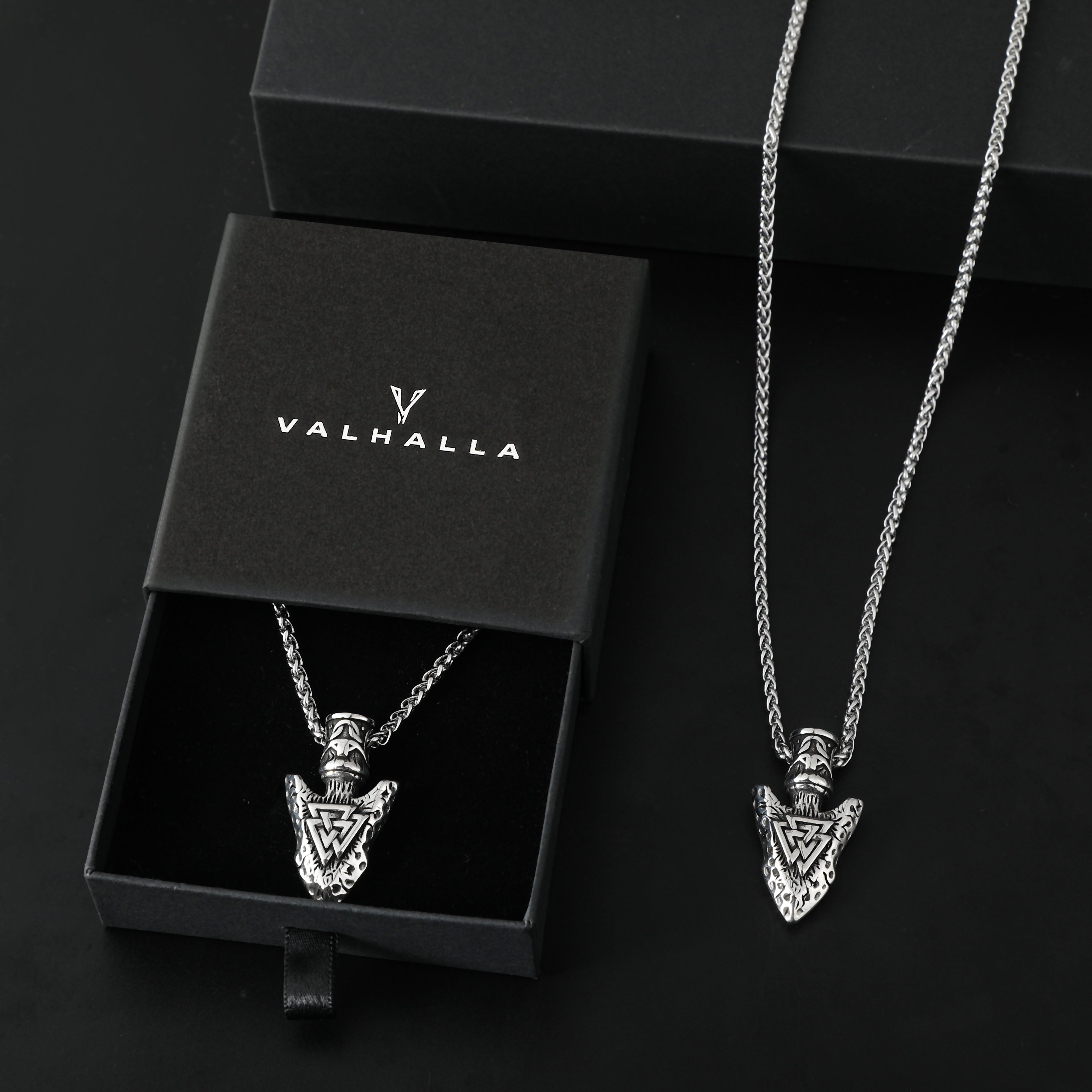 Valknut Stone Spear Stainless Steel Viking Pendant & Chain – Valhalla ...