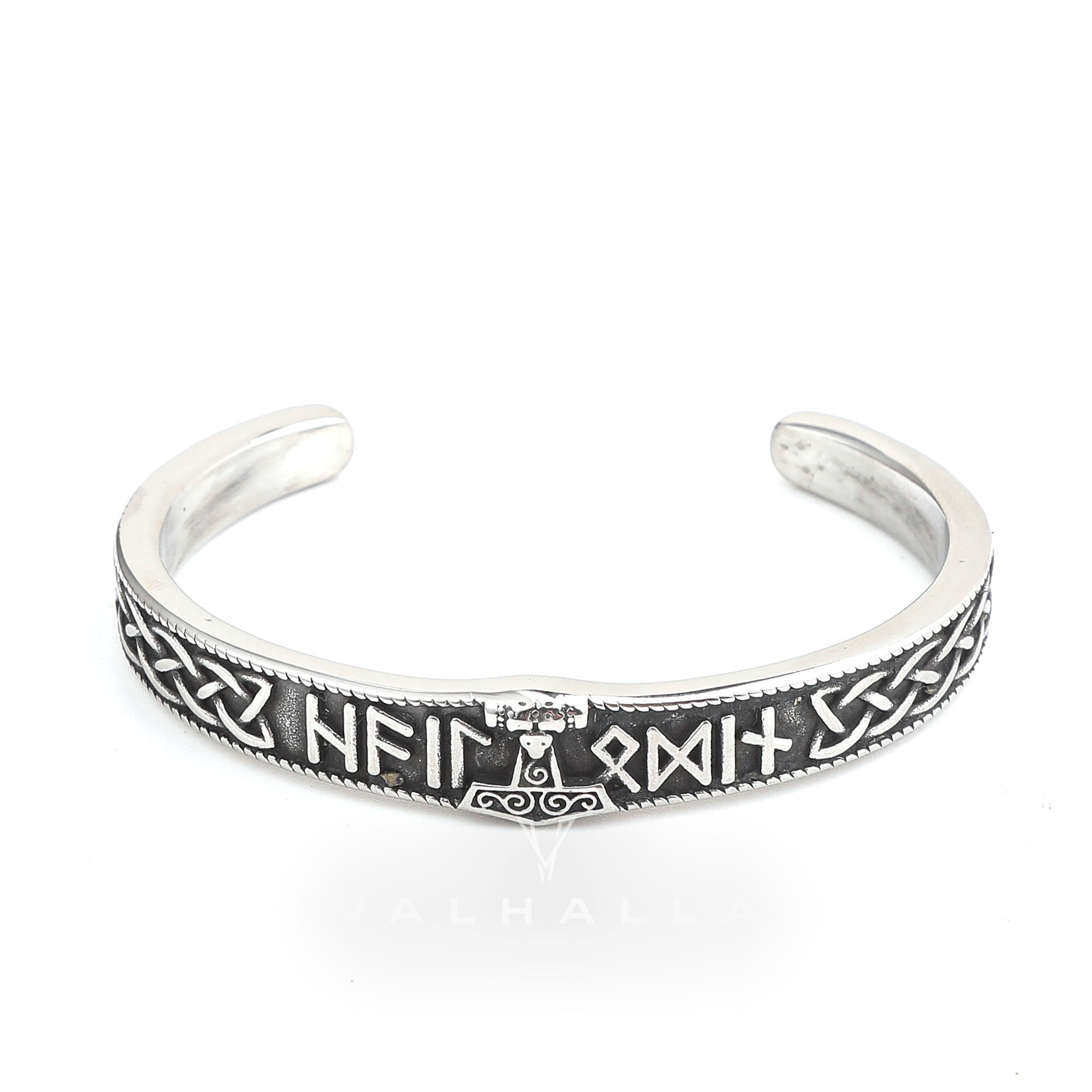 Celtic Knot Mjolnir Runes Stainless Steel Viking Bracelet – Valhalla Fallen