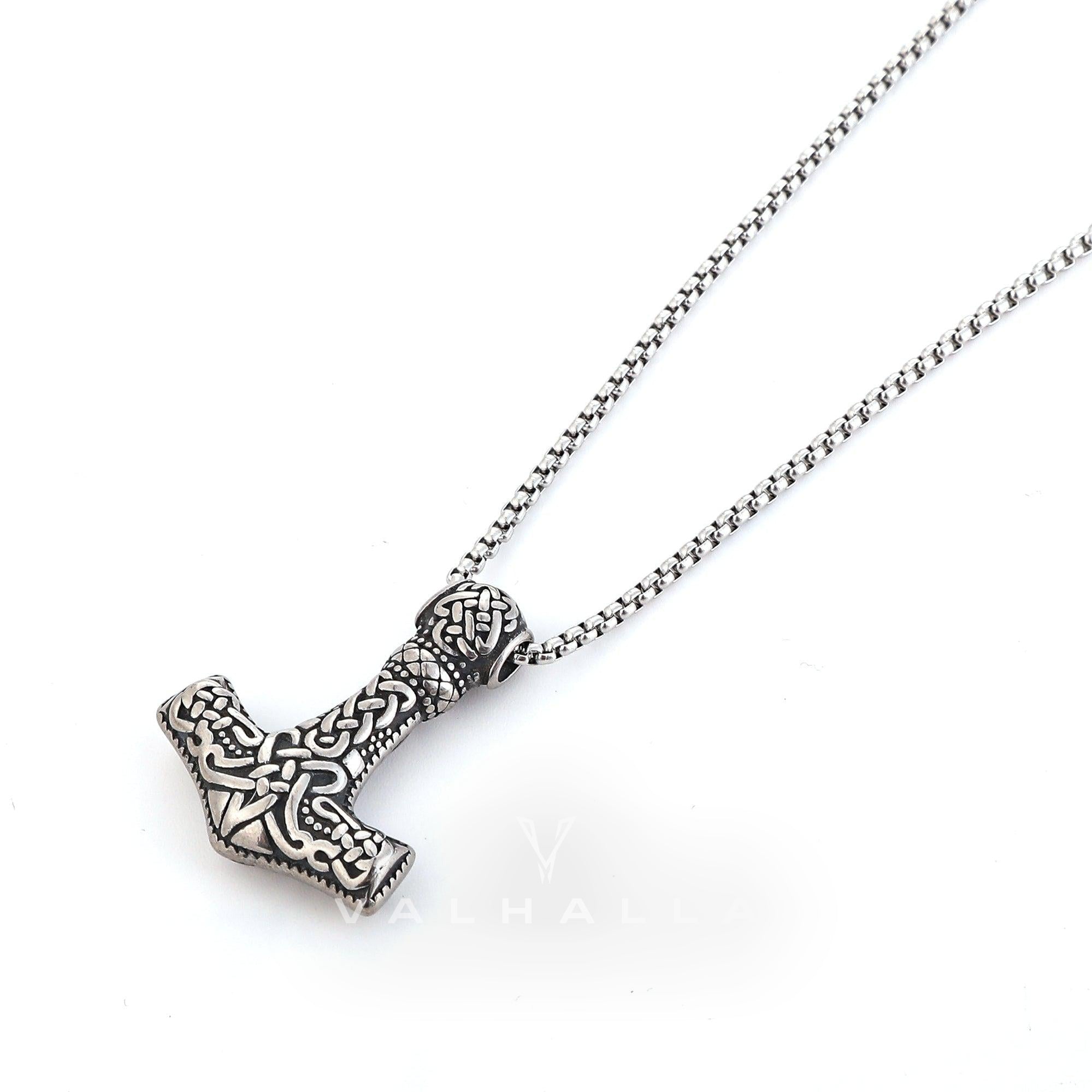 Handcrafted Stainless Steel Fenrir Mjolnir Pendant & Chain – Valhalla ...