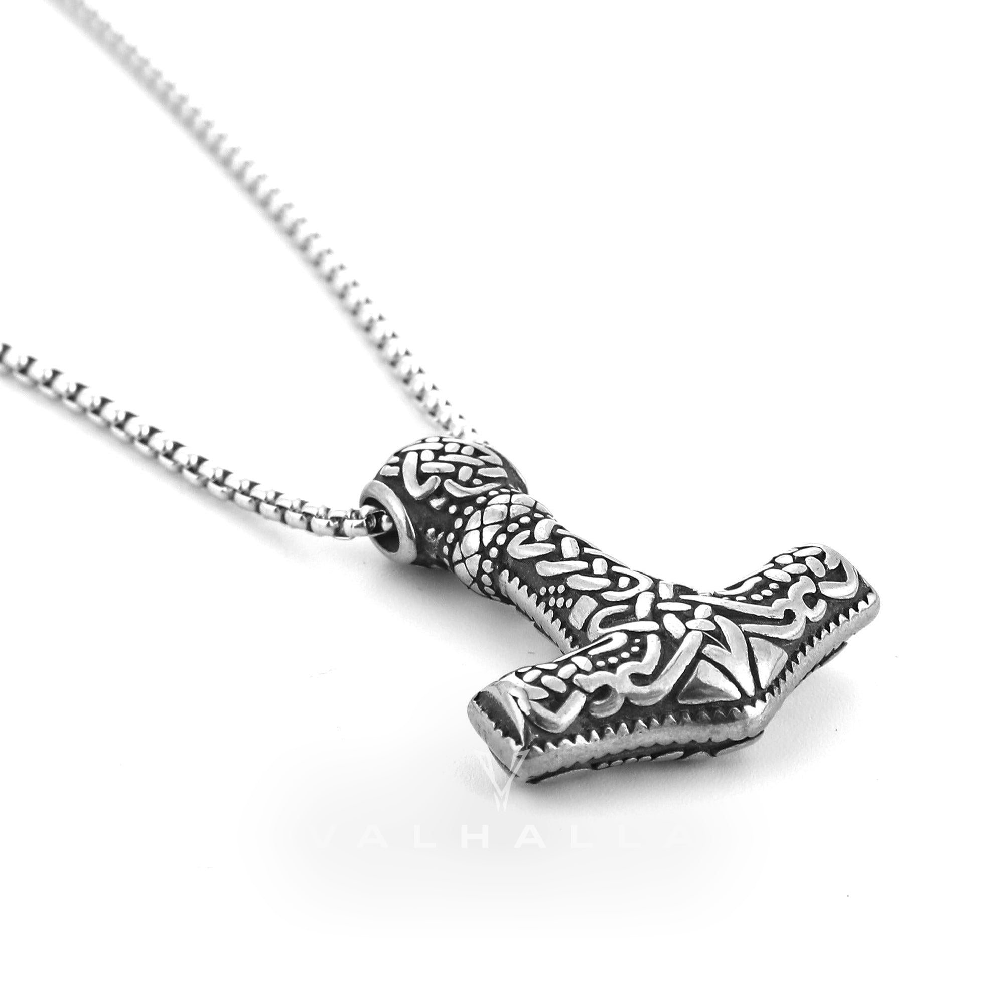 Handcrafted Stainless Steel Fenrir Mjolnir Pendant & Chain – Valhalla ...