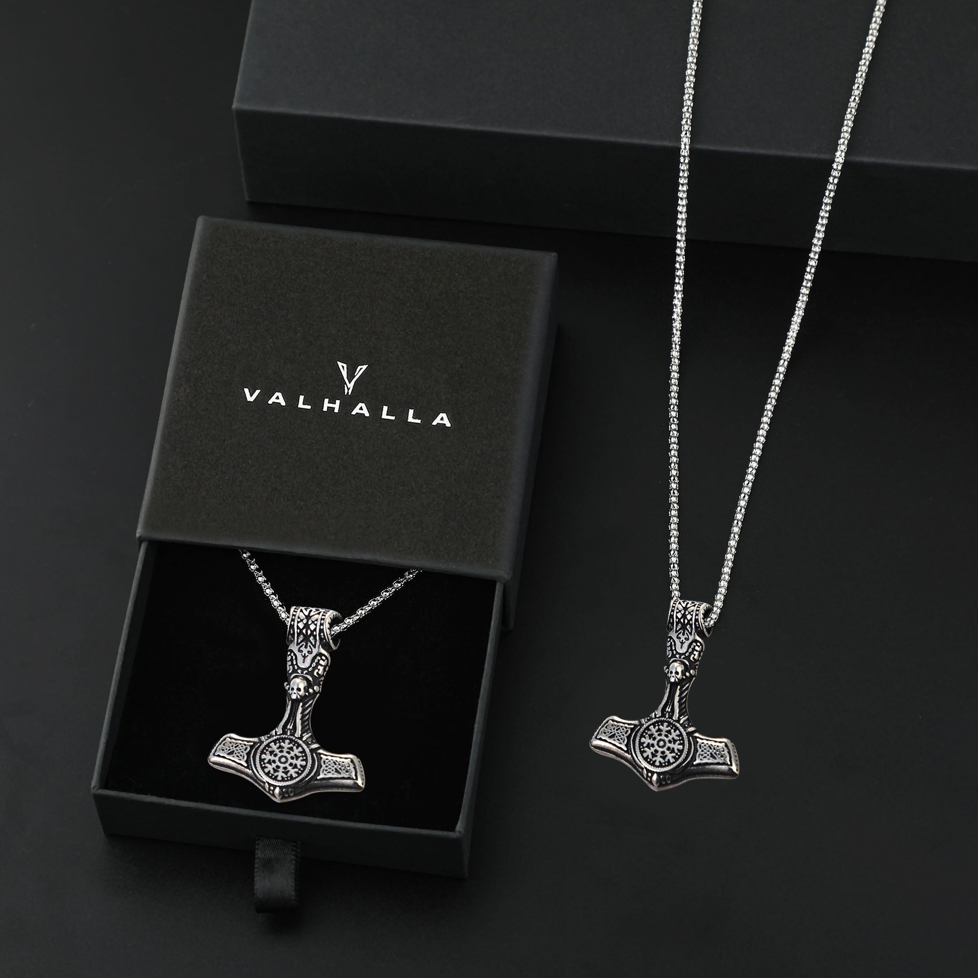 Handcrafted Stainless Steel Mjolnir With Skull and Helm of Awe ...