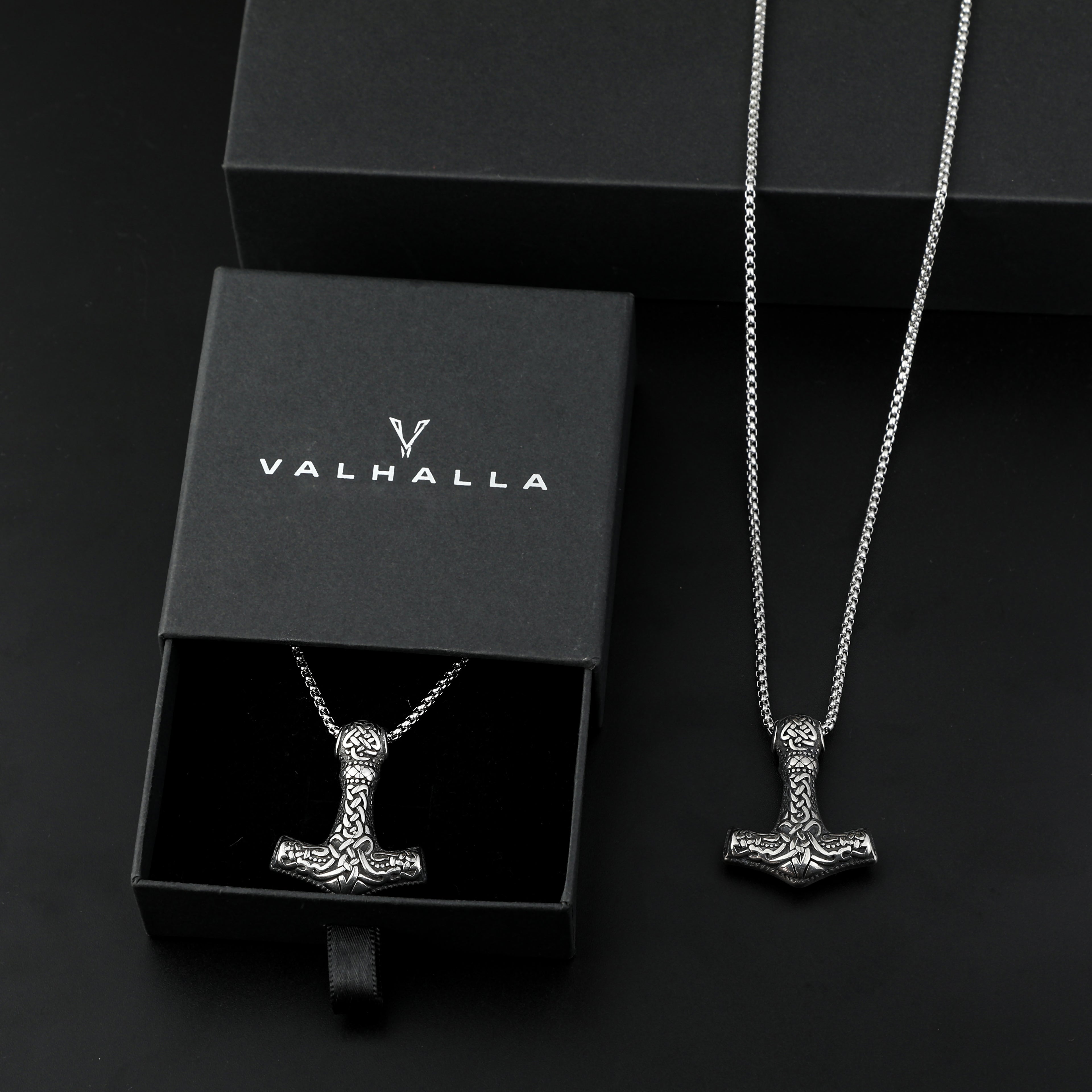 Handcrafted Stainless Steel Fenrir Mjolnir Pendant & Chain – Valhalla ...
