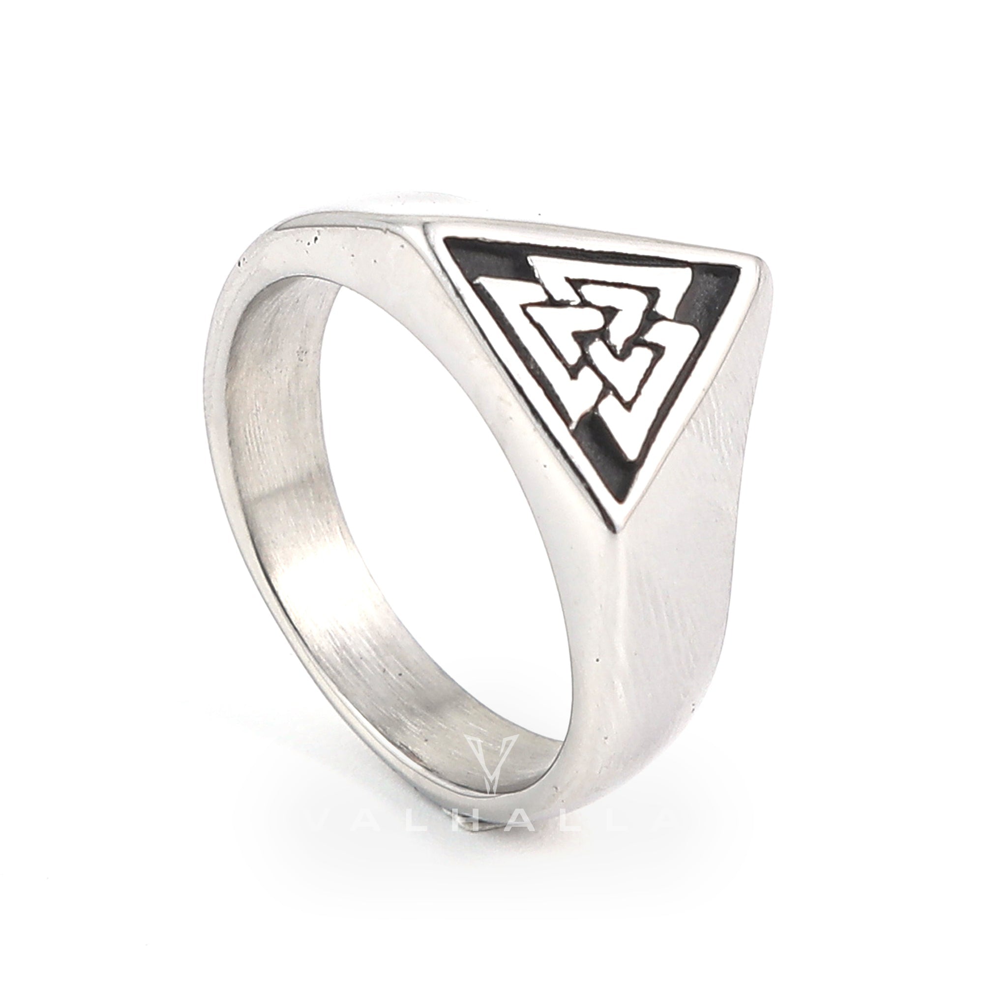 Handcrafted Stainless Steel Triangular Valknut Ring – Valhalla Fallen