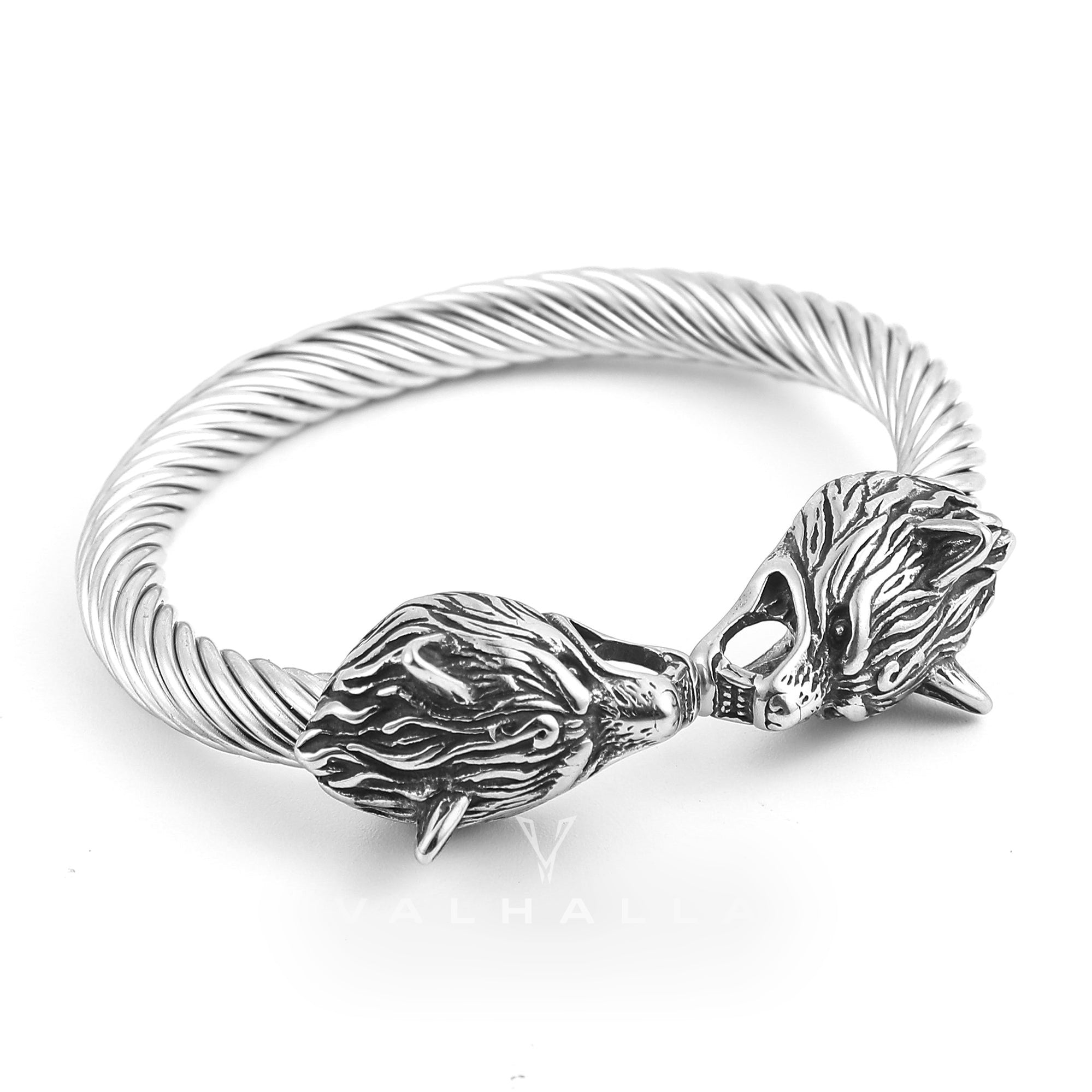 Handcrafted Stainless Steel Large Wolf Head Torc Bracelet – Valhalla Fallen