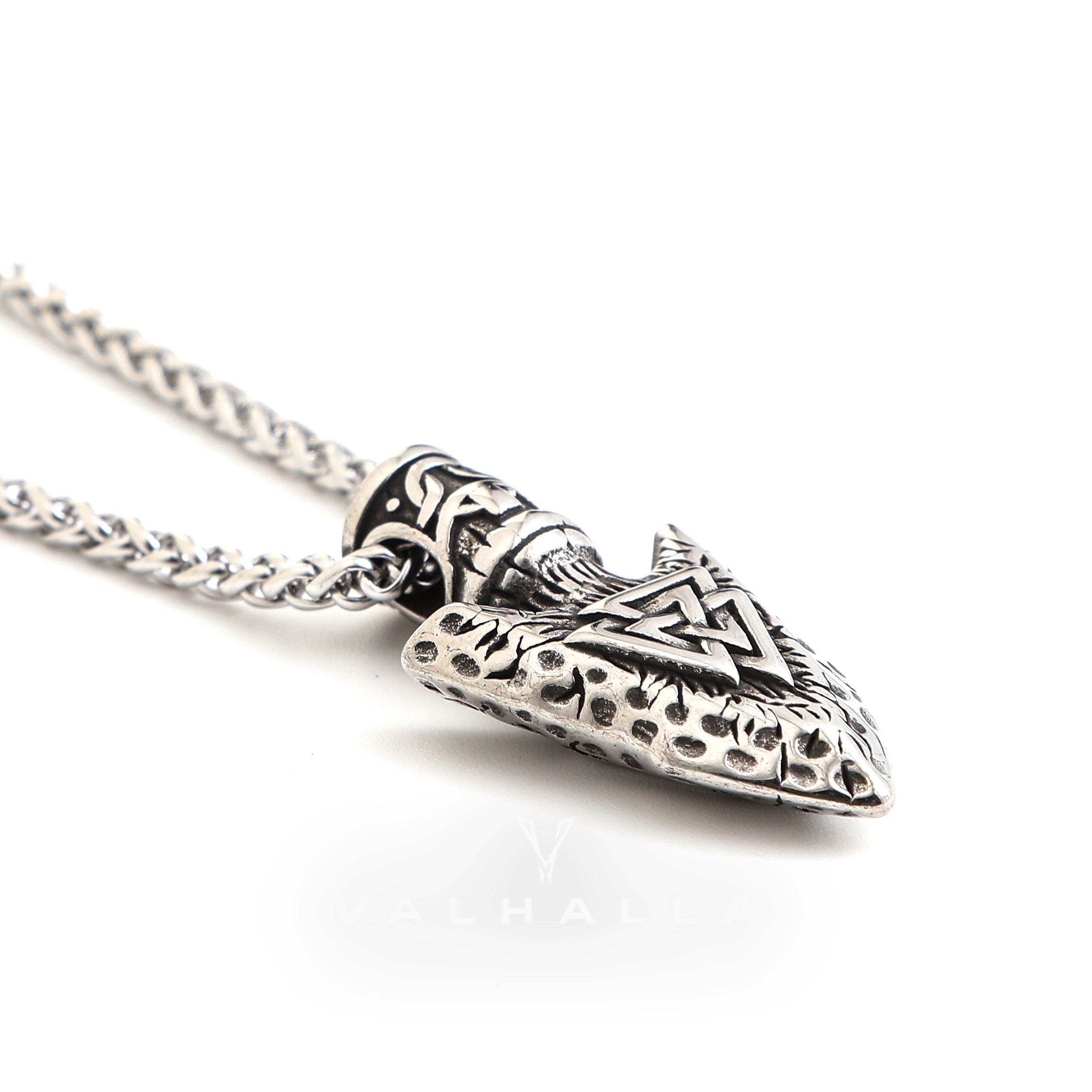 Valknut Stone Spear Stainless Steel Viking Pendant & Chain – Valhalla Fallen
