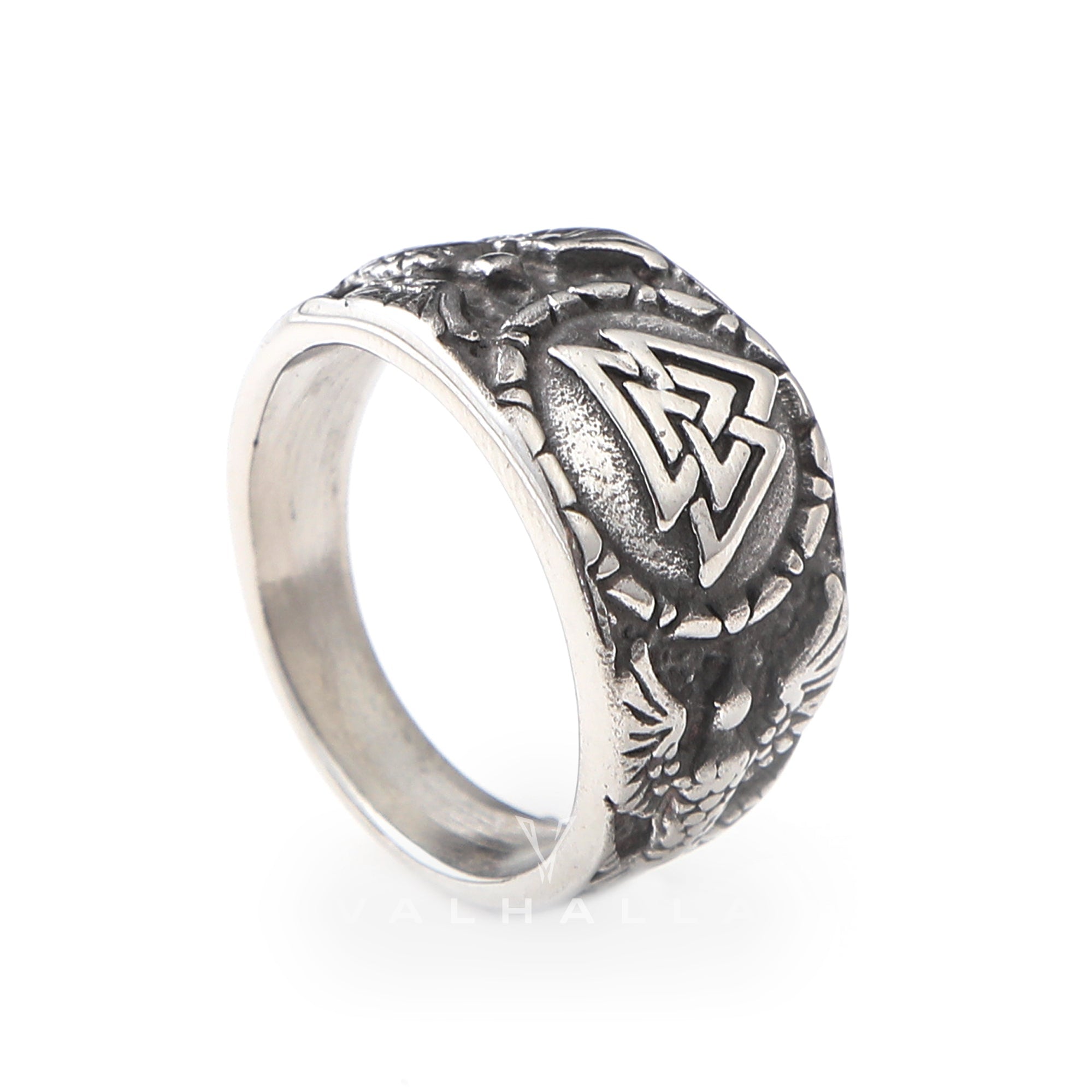 Valknut Raven Stainless Steel Viking Ring – Valhalla Fallen