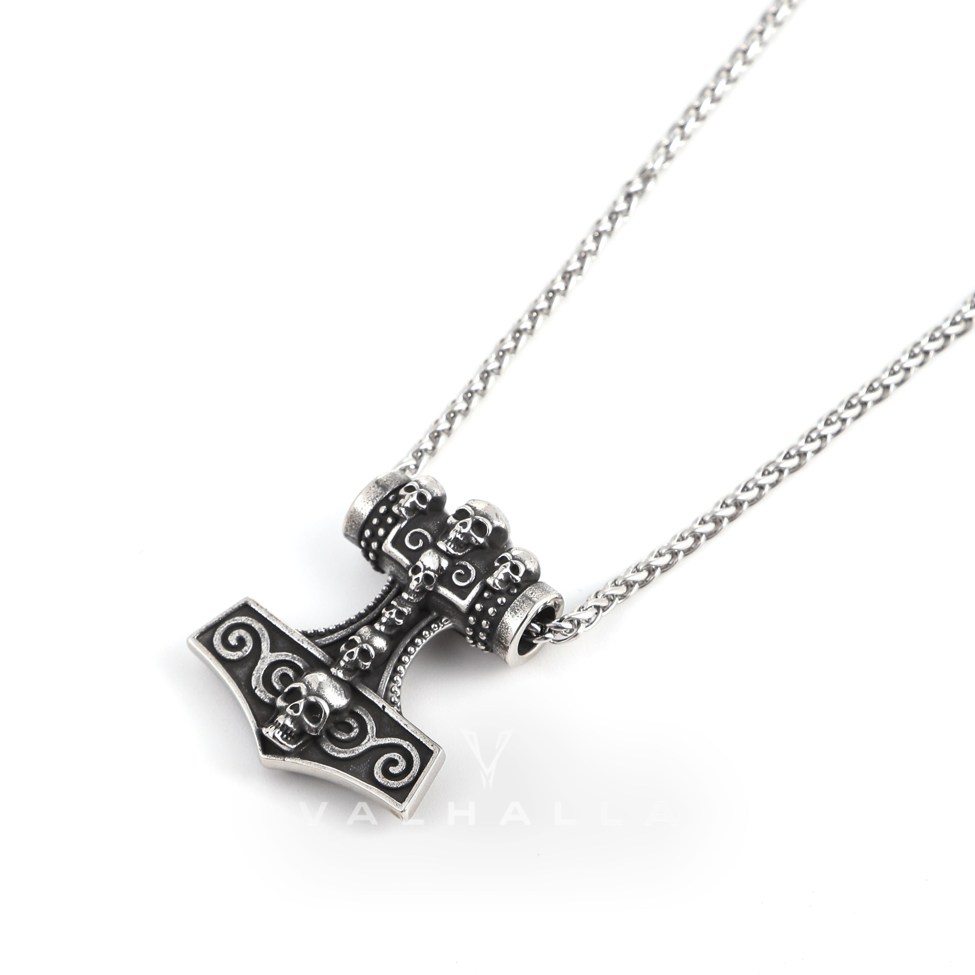 Thor’s Hammer Skull Stainless Steel Viking Pendant & Chain – Valhalla ...