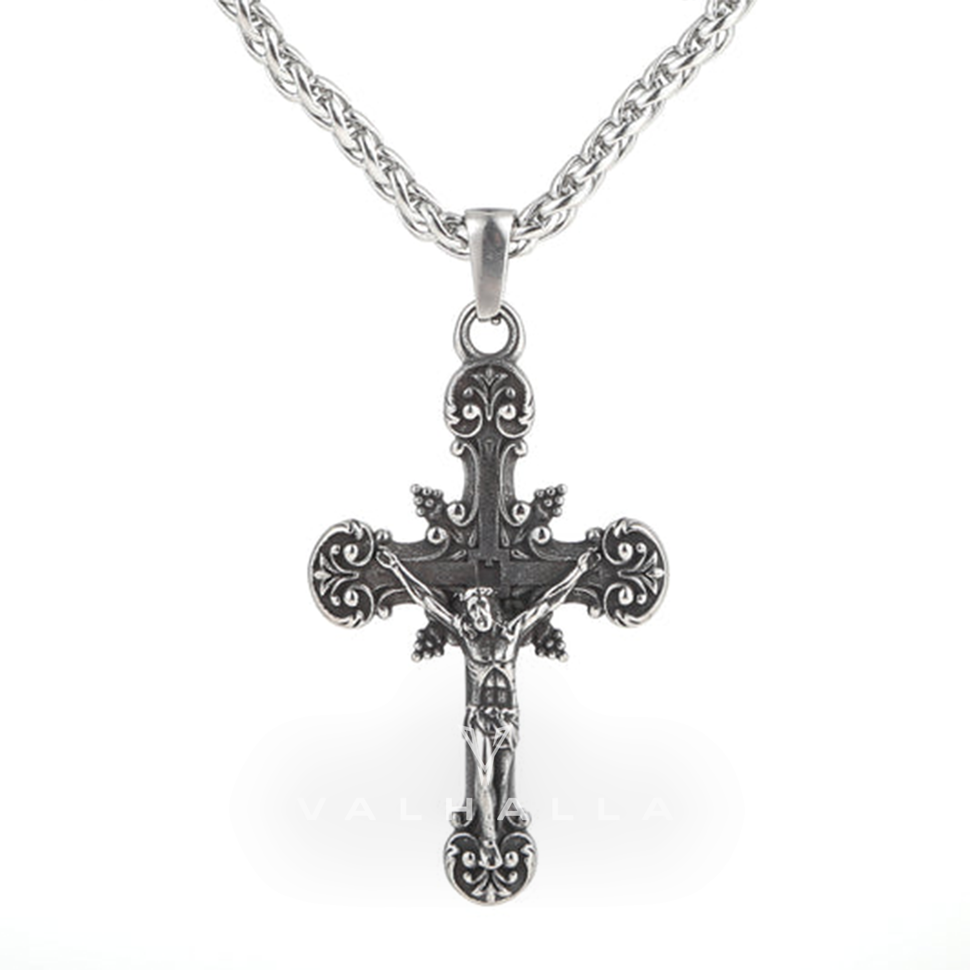 Jesus Suffering Stainless Steel Cross Pendant & Chain – Valhalla Fallen