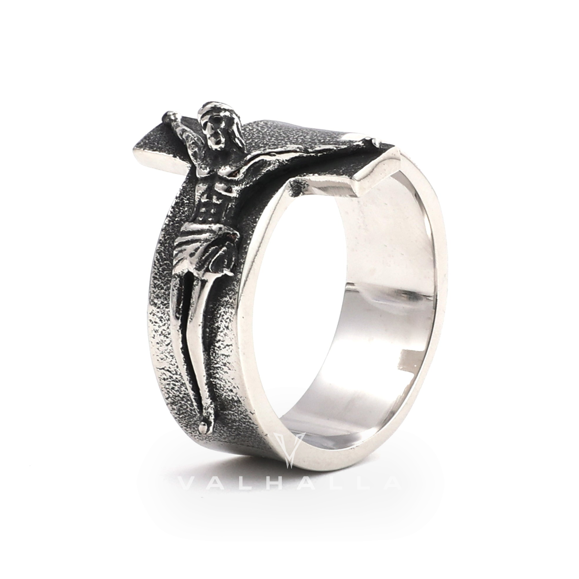 Crucifixion of Jesus Stainless Steel Cross Ring – Valhalla Fallen